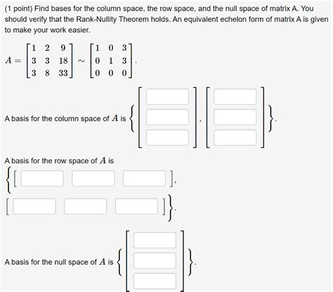 solved 1 point find bases for the column space the row
