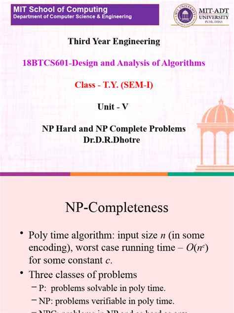 unit 5 np completeness drd pdf computational complexity theory time complexity