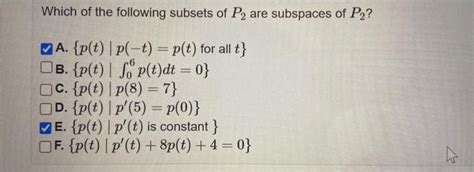 solved which of the following subsets of p2 are subspaces of
