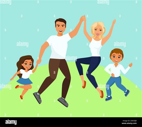 Vektor Illustration von fröhlichen Familie springen Glücklich und