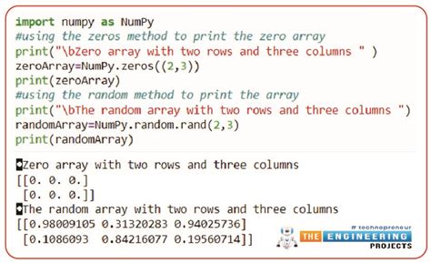 types and operations on array using numpy in python the engineering projects