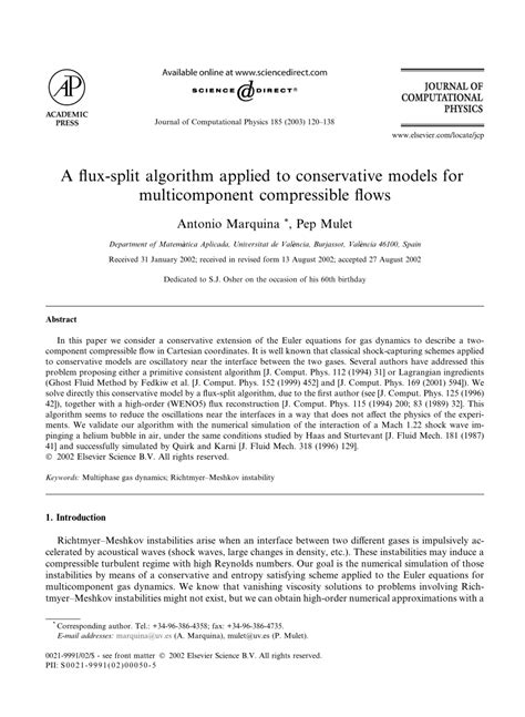 pdf a flux split algorithm applied to conservative models for multicomponent compressible flows