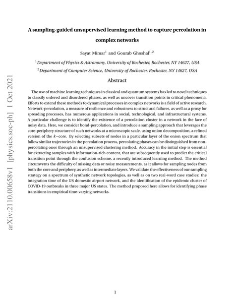 pdf a sampling guided unsupervised learning method to capture percolation in complex networks