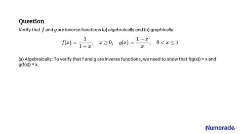 solved verify that f and g are inverse functions a algebraically and b graphically f x 1