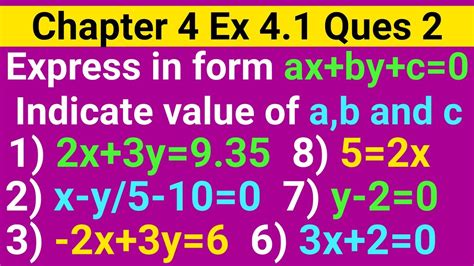 express the following linear equation in the form of ax by c 0 2x 3y 9 35 x y 5 10 0 3x 2 0