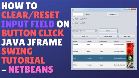 how to clear or reset input field on button click java jframe swing tutorial netbeans otosection