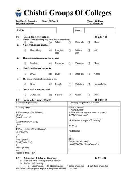 wajid december ics2 pdf control flow scope computer science