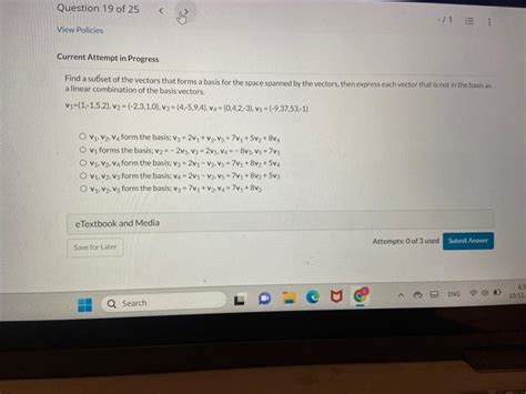 solved find a subset of the vectors that forms a basis for