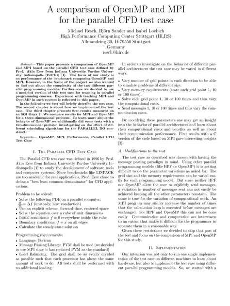 pdf a comparison of openmp and mpi for the parallel cfd test case