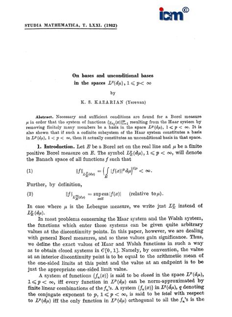 pdf on bases and unconditional bases in the spaces lp dμ 1≤ p