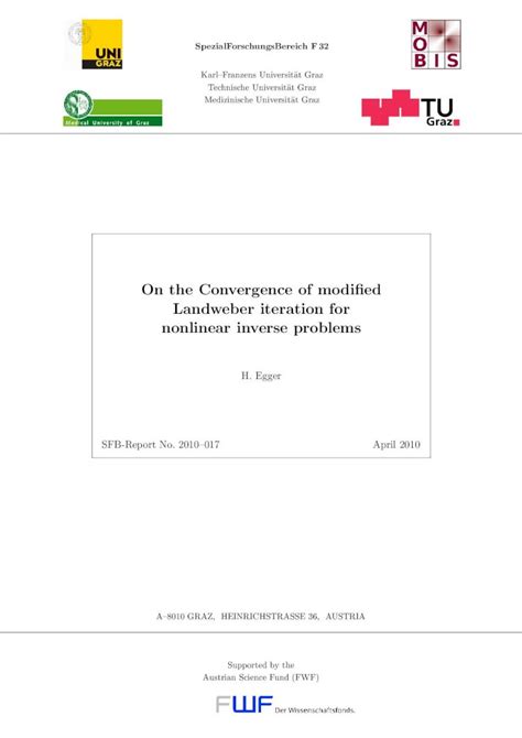 pdf on the convergence of modiﬂed landweber iteration for … · 2011 06 08 · for the landweber
