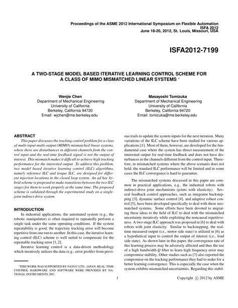 pdf a two stage model based iterative learning control scheme for a class of mimo mismatched
