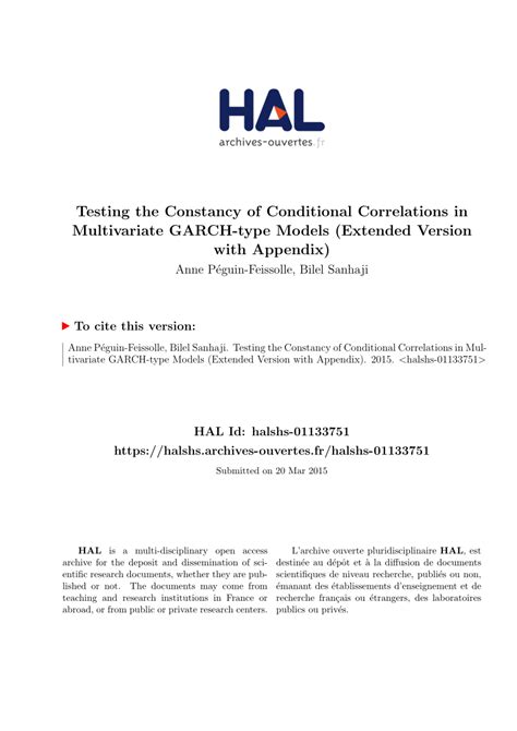 pdf testing the constancy of conditional correlations in multivariate garch type models