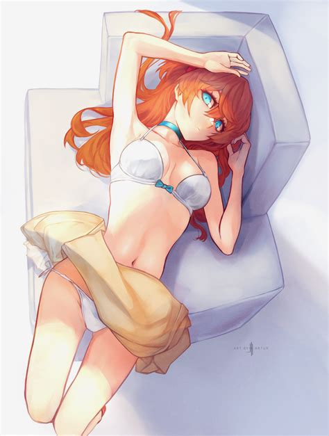 Rule 34 1girls Absurd Res Asuka Langley Sohryu Auburn Hair Bikini Top Bow Bra Breasts Choker