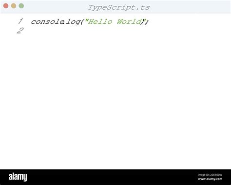 typescript language hello world program sample in editor window illustration stock vector image