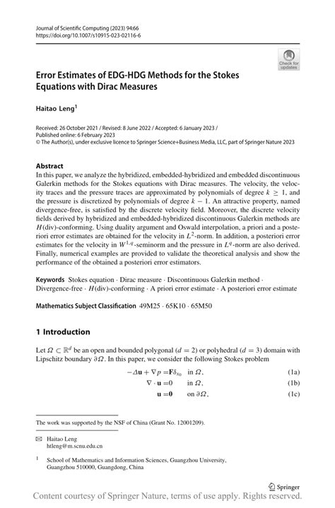 error estimates of edg hdg methods for the stokes equations with dirac measures request pdf