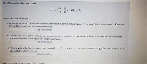 solved 1 point consider initial value problem where k is a