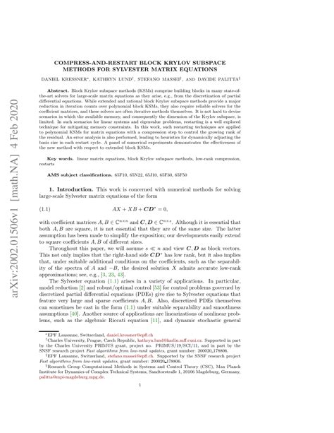 pdf compress and restart block krylov subspace methods for sylvester matrix equations
