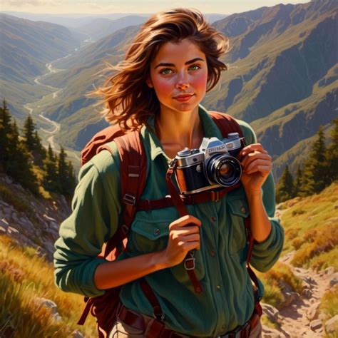 Girl With Camera Brunette Green Eyes Hi