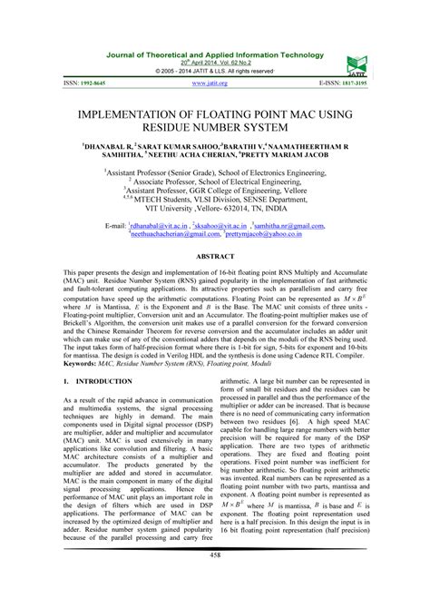 pdf implementation of floating point mac using residue number system