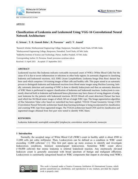 pdf classification of leukemia and leukemoid using vgg 16 convolutional neural network