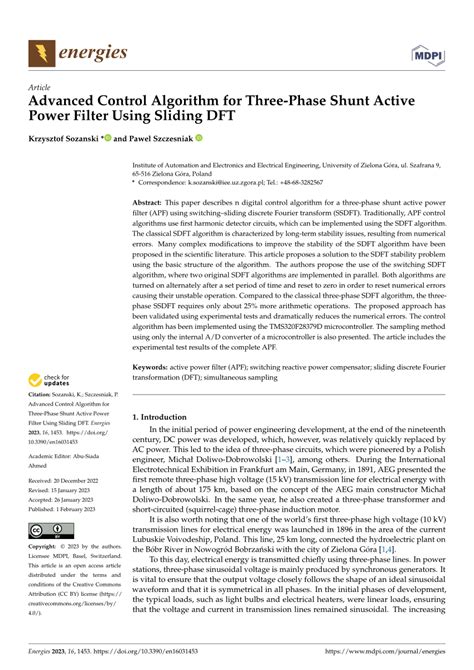 pdf advanced control algorithm for three phase shunt active power filter using sliding dft