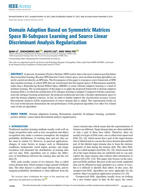 pdf domain adaption based on symmetric matrices space bi subspace learning and source linear