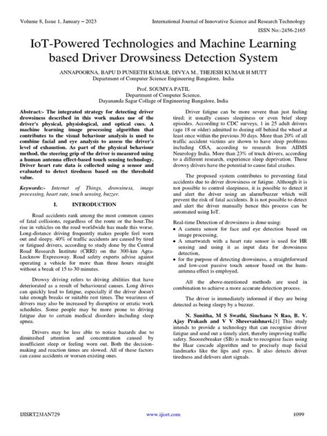 iot powered technologies and machine learning based driver drowsiness detection system pdf
