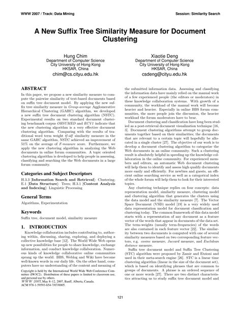 pdf a new suffix tree similarity measure for document clustering