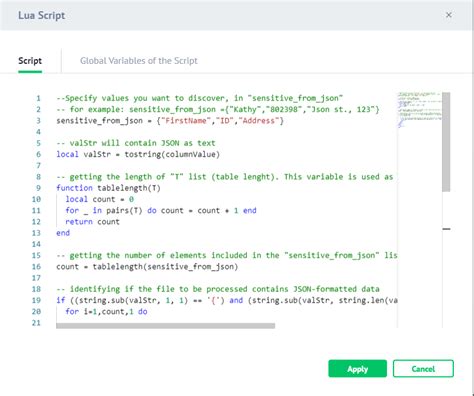 Using Lua Script For Discovering Sensitive Data In JSON Files