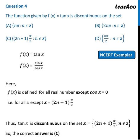 the function f x tan x is discontinuous on the set mcq class 12