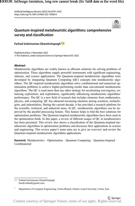 quantum inspired metaheuristic algorithms comprehensive survey and classification request pdf