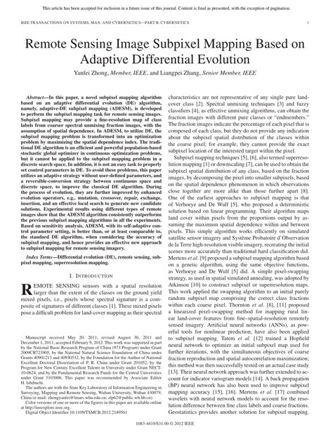 pdf remote sensing image subpixel mapping based on adaptive differential evolution