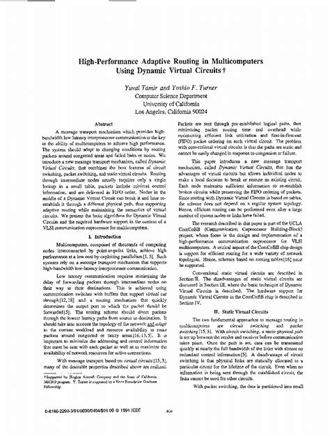 high performance adaptive routing in multicomputers using dynamic virtual circuits ieee