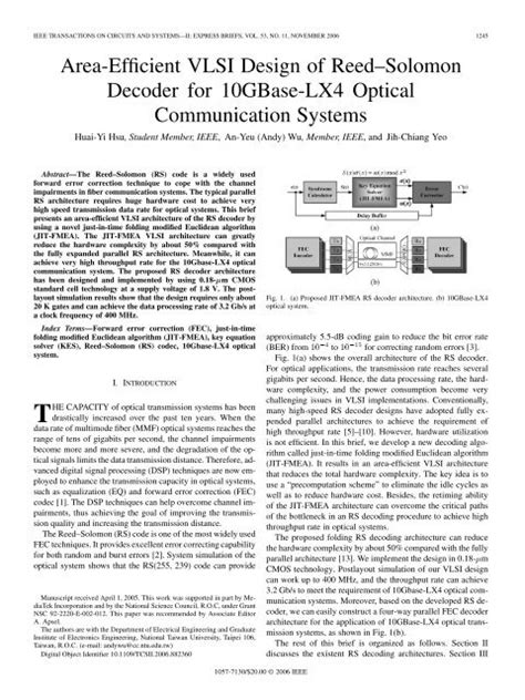 area efficient vlsi design of reedâ solomon access ic lab