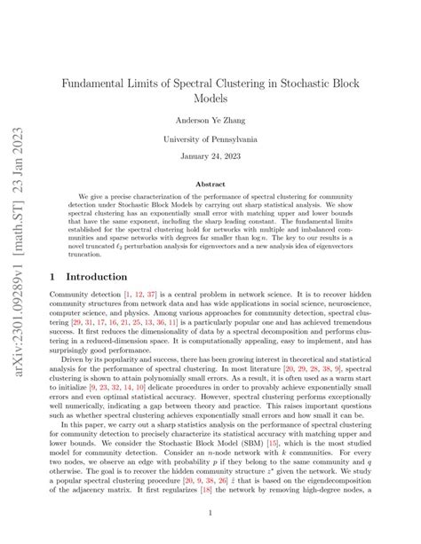 fundamental limits of spectral clustering in stochastic block models deepai