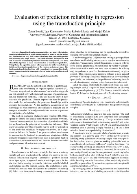 pdf evaluation of prediction reliability in regression using the transduction principle
