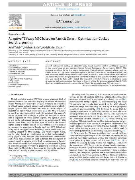 [pdf] adaptive ts fuzzy mpc based on particle swarm optimization cuckoo search algorithm