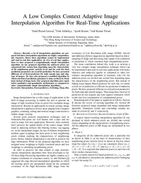 pdf a low complex context adaptive image interpolation algorithm for real time applications