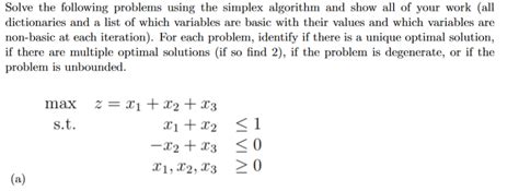 solved solve the following problems using the simplex