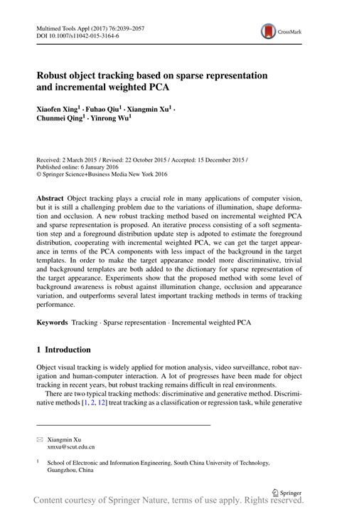 robust object tracking based on sparse representation and incremental weighted pca request pdf