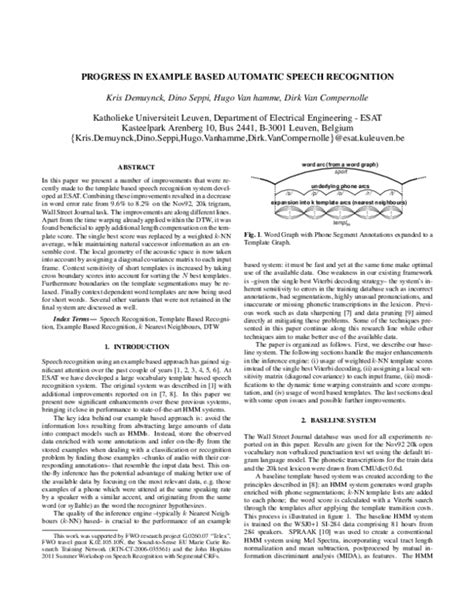 pdf progress in example based automatic speech recognition kris demuynck
