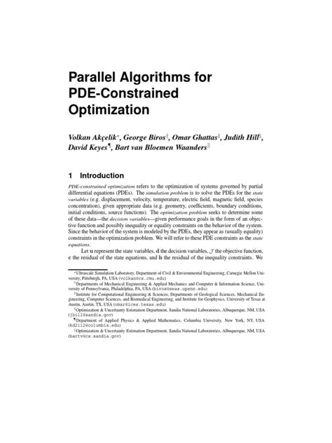 parallel algorithms for pde constrained optimization pdf partial differential equation