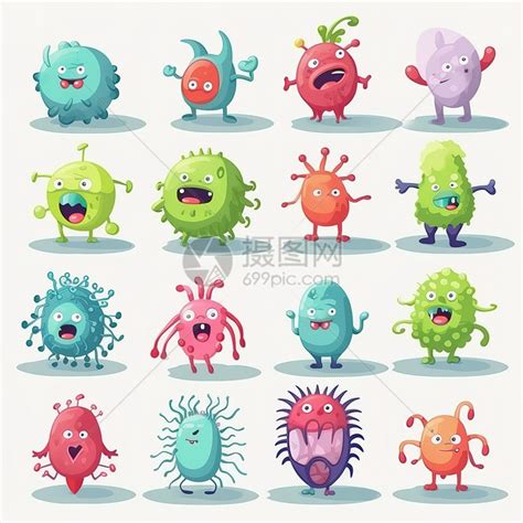 可爱的细菌病毒细菌载体卡通图标插画图片下载 正版图片402483152 摄图网