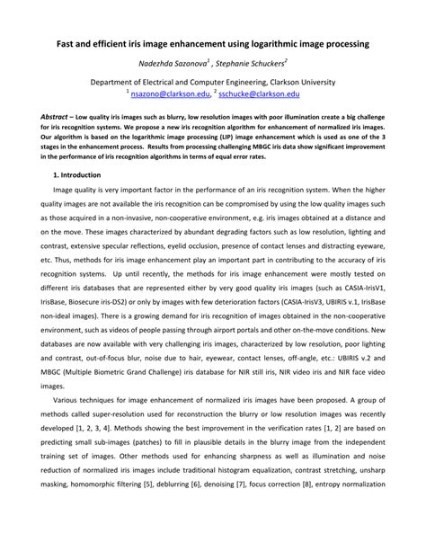 pdf fast and efficient iris image enhancement using logarithmic image processing