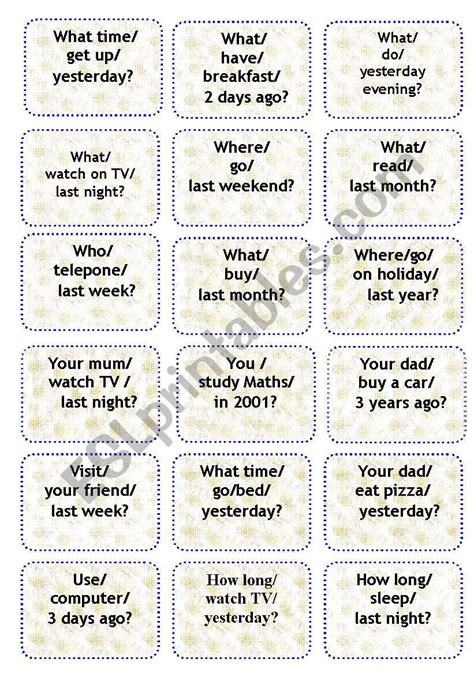 Esl Conversation Questions Simple Past Tense Printable Templates Free