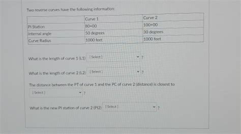 solved two reverse curves have the following information