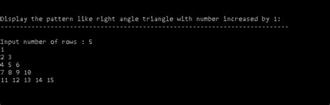 how to write program to print right angle triangle with number increased by 1 one91