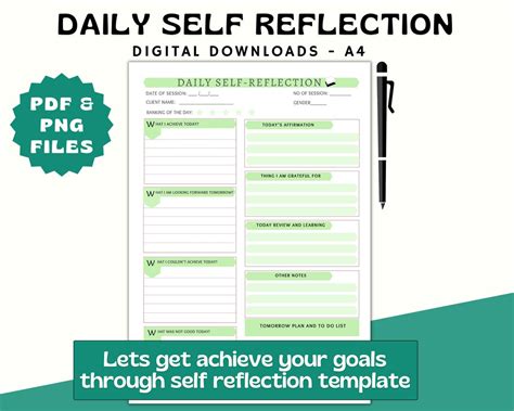 Daily Self Reflection Template Reflection Daily Journal Notes Daily Self Reflection Printable