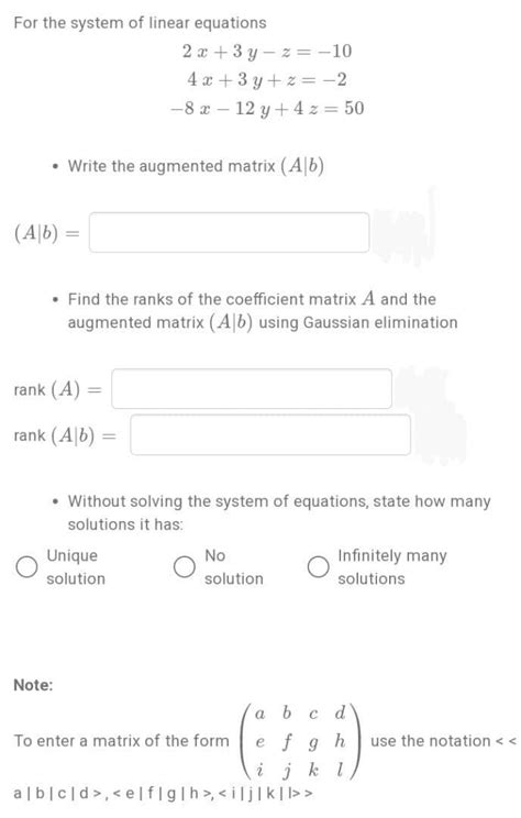 solved for the system of linear equations write the